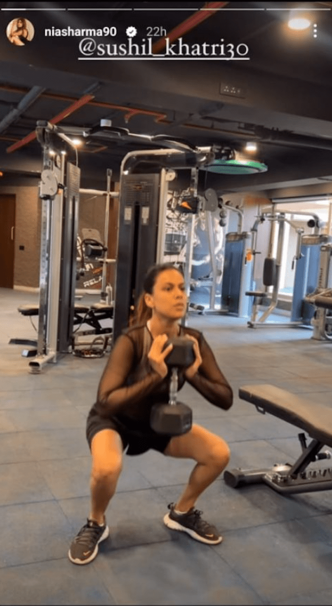 Nia Sharma in Workout Gear Shares Squat Workout