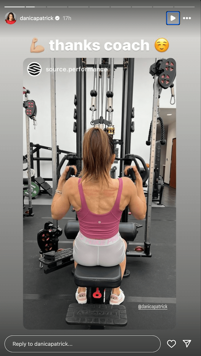 Danica Patrick in Workout Gear Says "Thanks Coach"