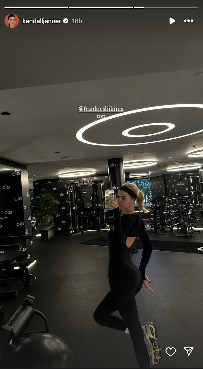 Influencer Kendall Jenner in Two-Piece Workout Gear Just Shared Gym Selfies